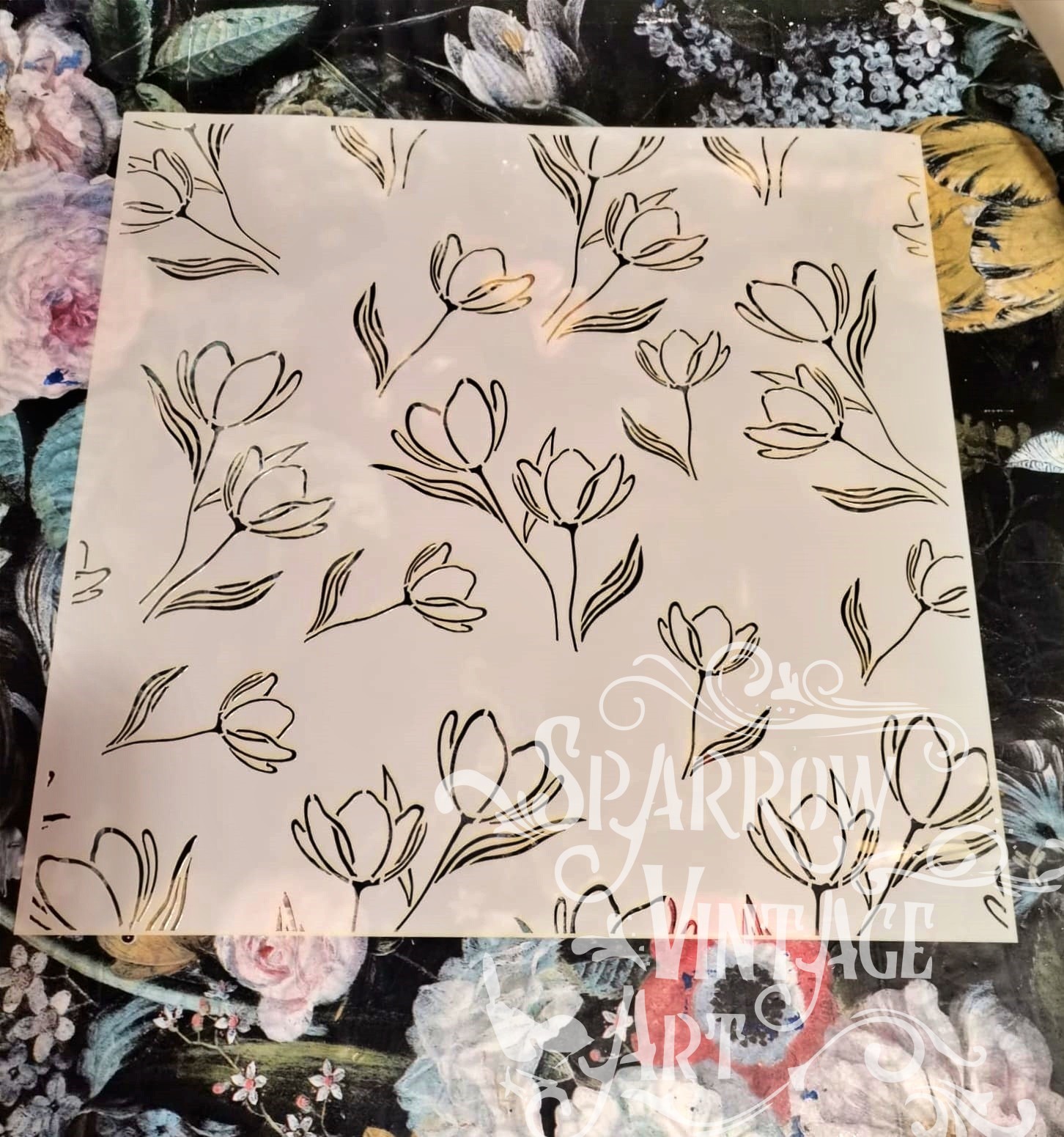 Blossoms Repeat Fine lines stencil - Sparrow Vintage Art