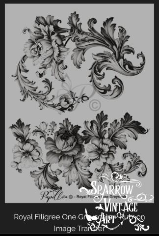 Royal Filigree One Greyscale – Rub on Image Transfer - Sparrow Vintage Art